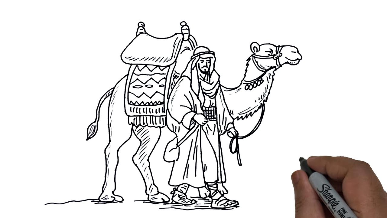 How to Draw a Nomad with a Camel | Beautiful Desert Illustration. - YouTube