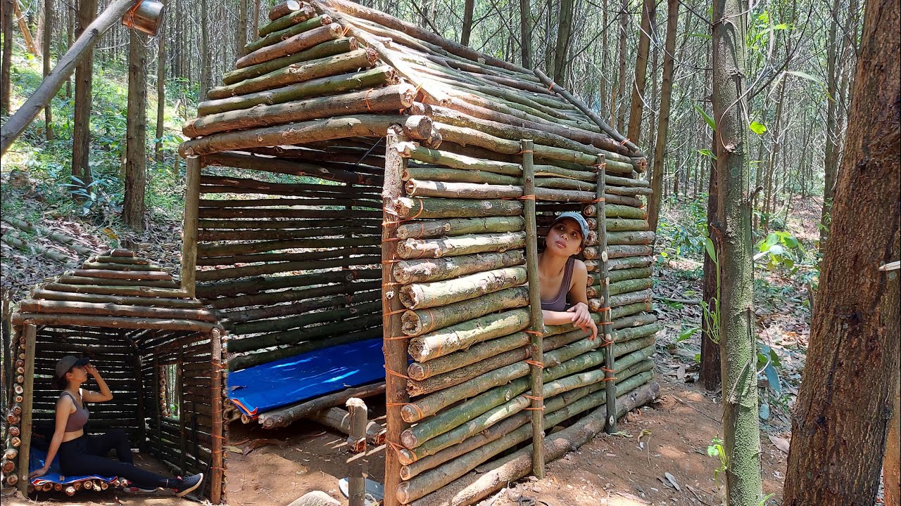 3 Days Solo Bushcraft – Build Off Grid Tiny House, Survival Forest ...