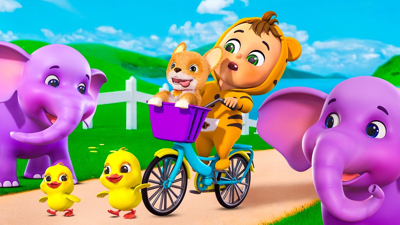 Wheels On The Car Elephant Song | Five Little Cow | Bingo Song ...