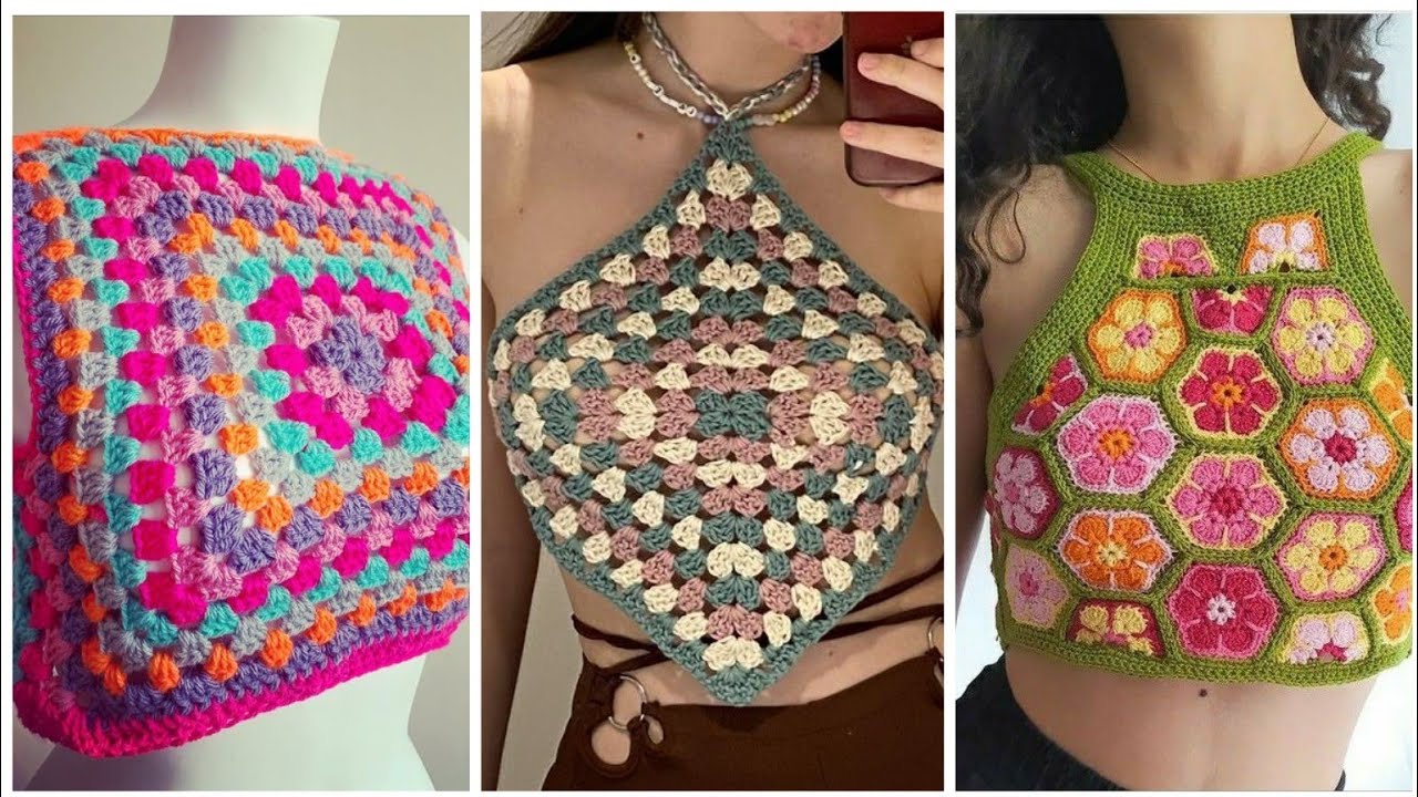 Extremely gorgeous and stylish crochet vintage style granny square crop ...