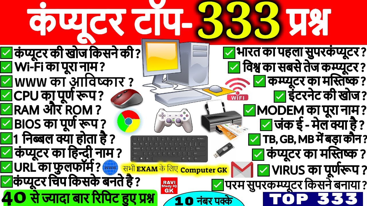 कंप्यूटर महत्वपूर्ण प्रश्न | Computer Important Questions | Computer Gk ...