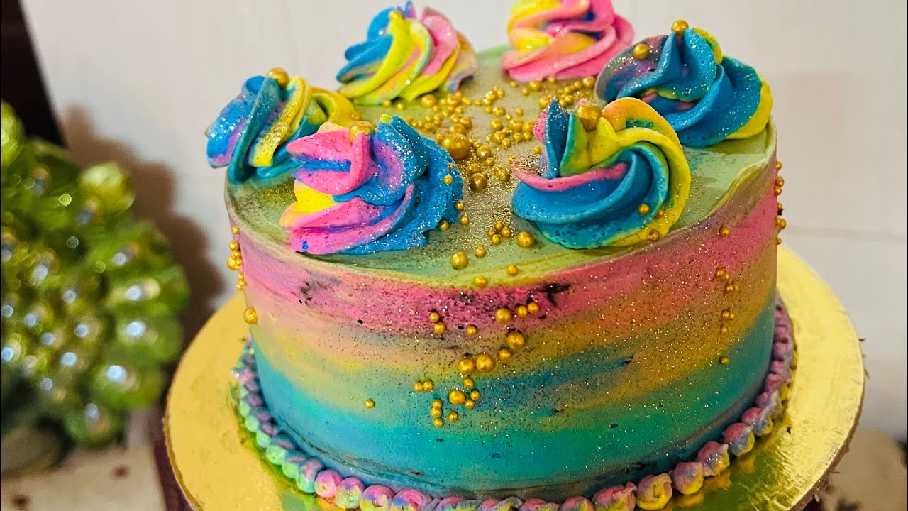 Colourful cake design || Trending cake design with less cream ...