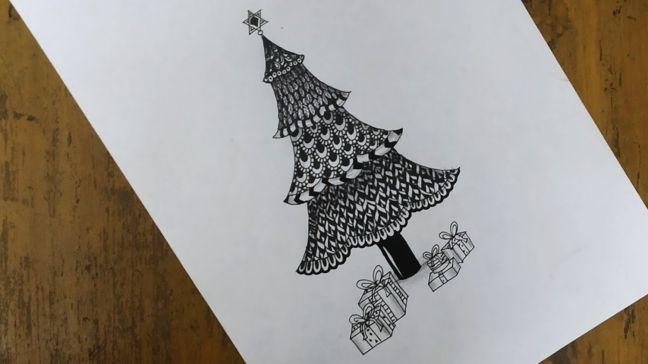 How to draw Mandala art of Christmas tree | Chirstmas drawing ...