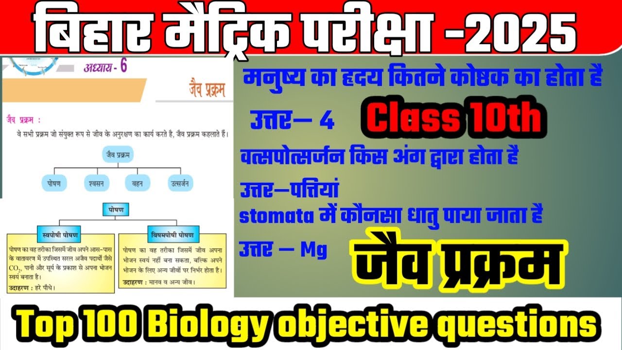 life processes class 10 science biology mcq || जैव प्रक्रम महत्वपूर्ण ...