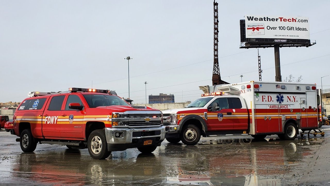 FDNY EMS TRG And EMS Leaving From An Major Tech Rescue In The Bronx ...
