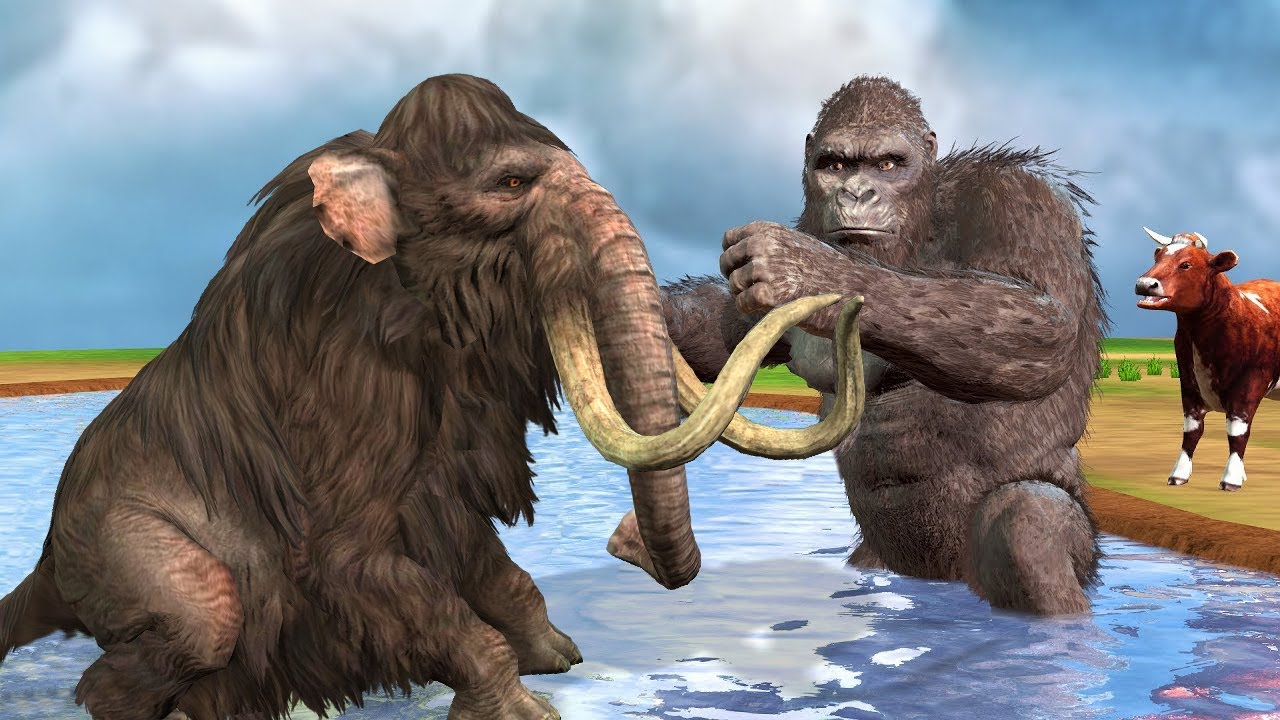 Zombie Mammoth Vs king Kong Save Cartoon Cow Epic Battle Woolly Mammoth Giant Gorilla Animal ...