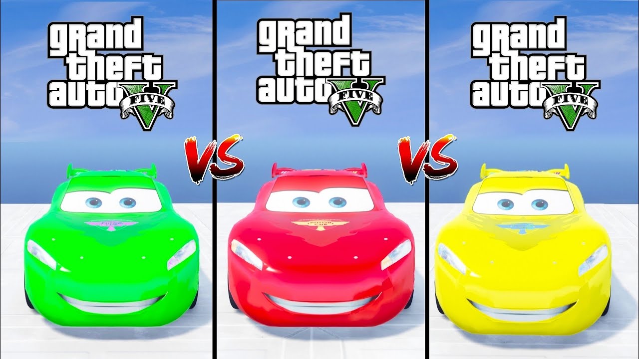 Cars 2 Lightning McQueen Red Vs Green McQueen Vs Yellow McQueen In GTA ...