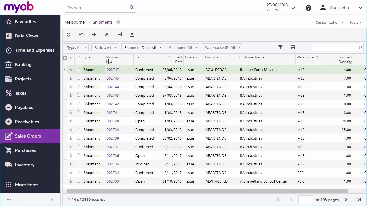 Processing a Sales Order in MYOB Acumatica (formerly MYOB Advanced ...