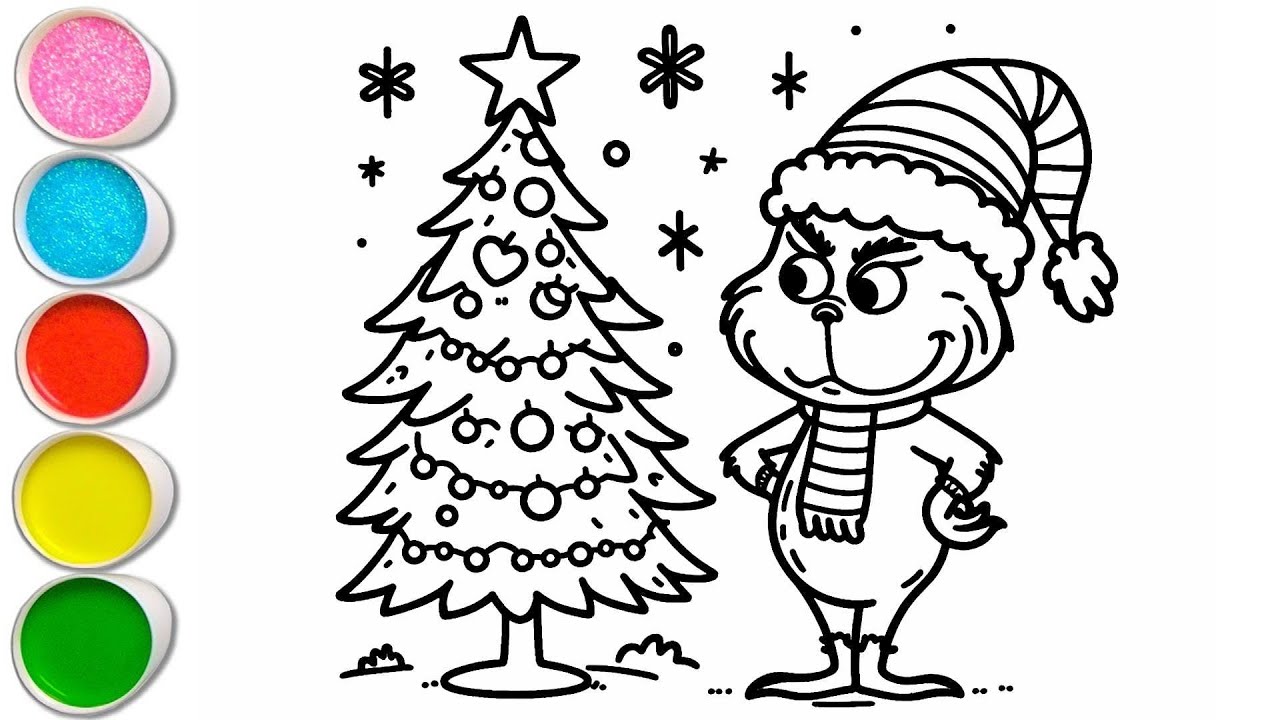 Grinch with Christmas Tree Drawing for kids, Easy Drawing step by step ...