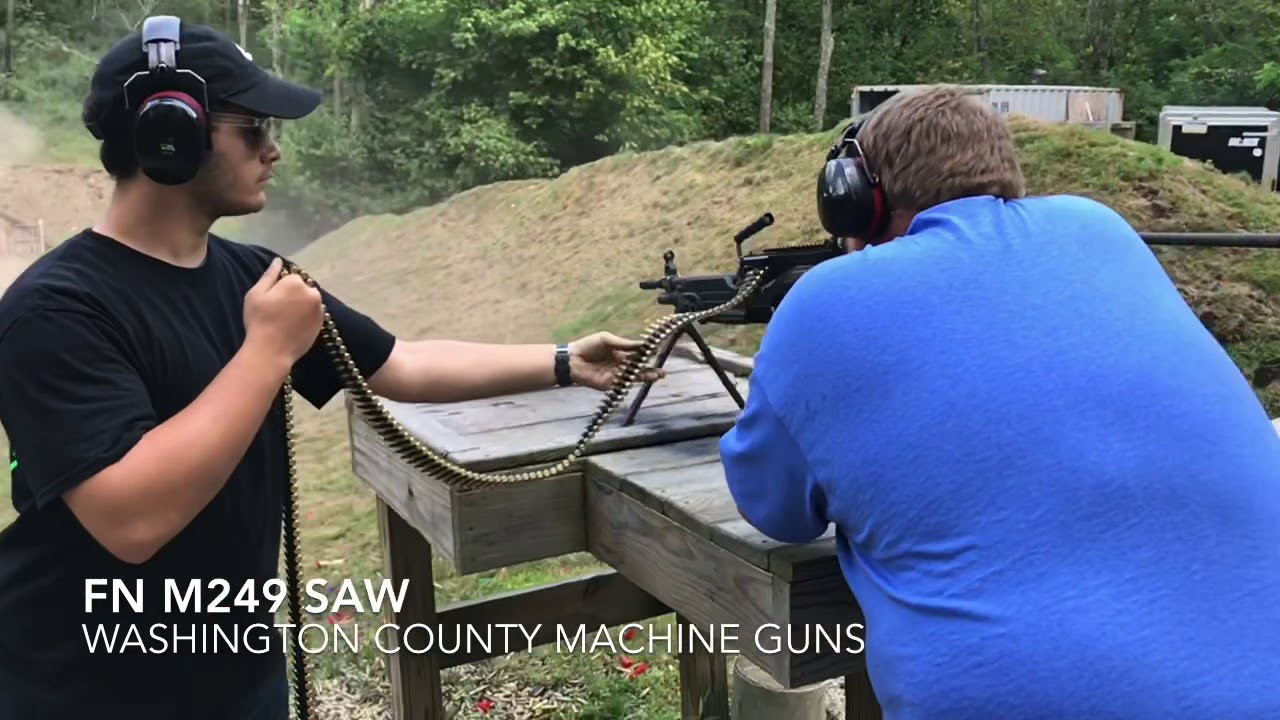 200-round test fire of a FN M249 SAW belt-fed machine gun (5.56 NATO ...