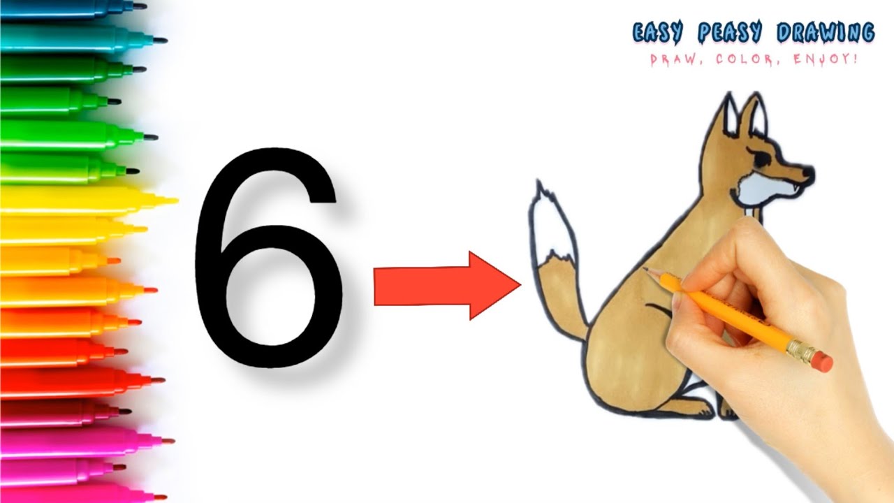 How to Draw a Fox Using Number 6 | Number Drawing | Fun & Easy Tutorial ...
