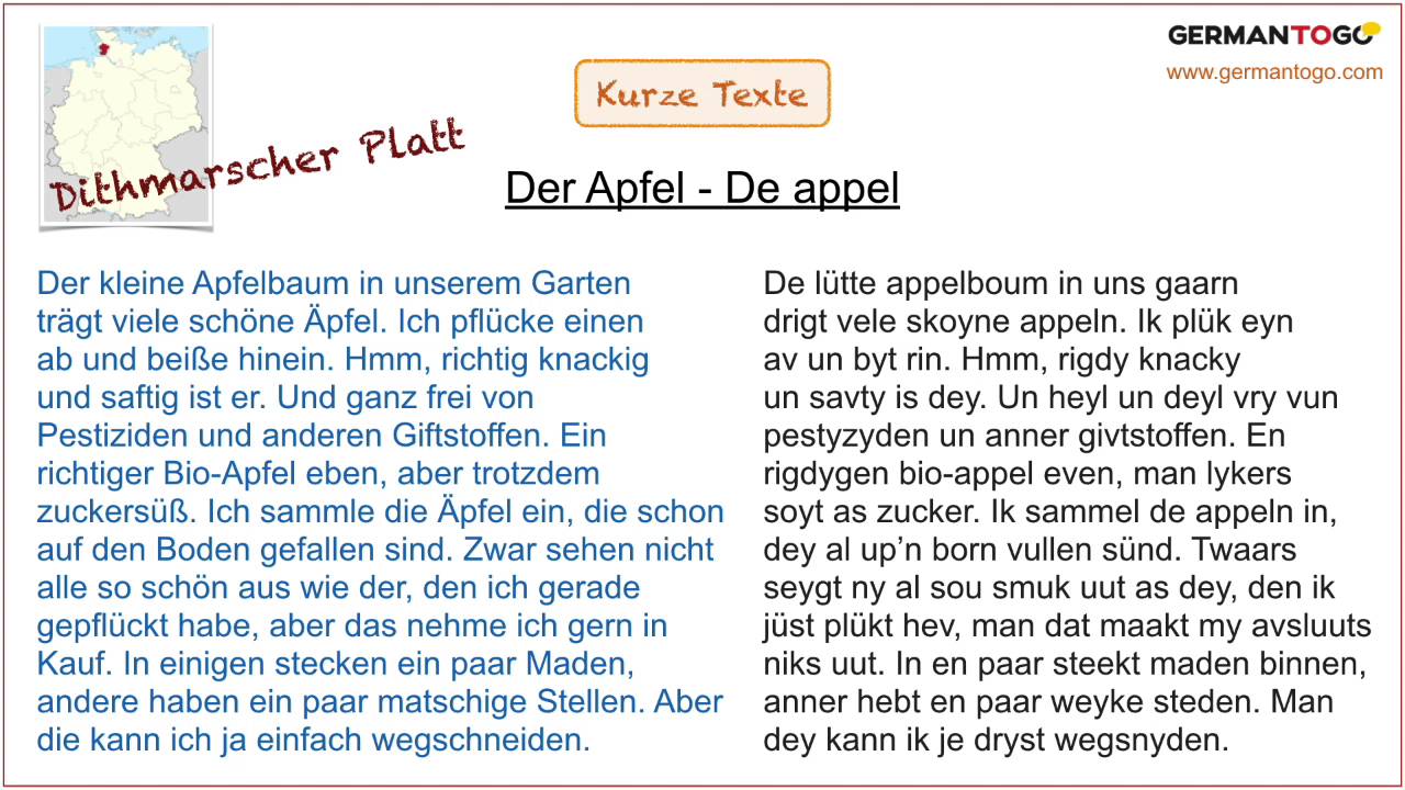 German to go (Kurze Texte) - Dithmarscher Platt - De appel (Der Apfel ...