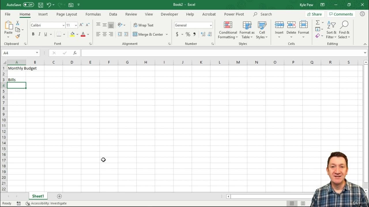 Entering Text to Create Spreadsheet Titles - YouTube