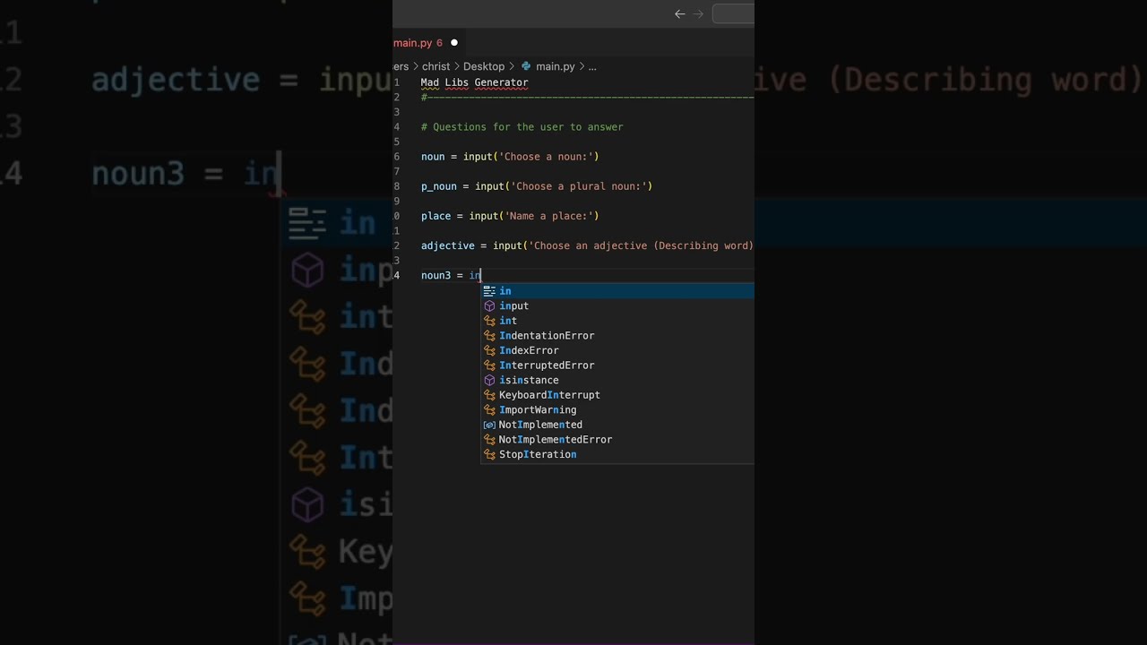 Mad Libs Generator Python Project shorts programming learn YouTube Mad Libs Generator Python Project shorts programming learn YouTube