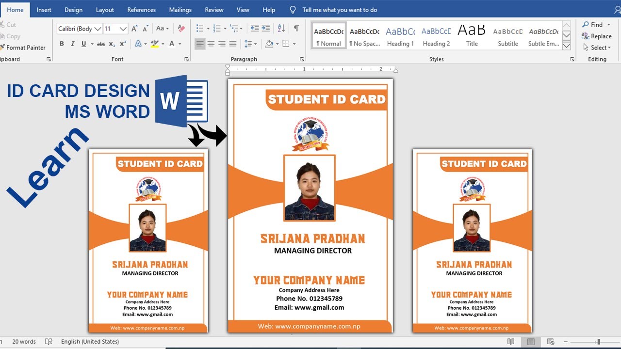 Ms word Tutorial 2020 : How to make Student Id Card Design in using Ms ...