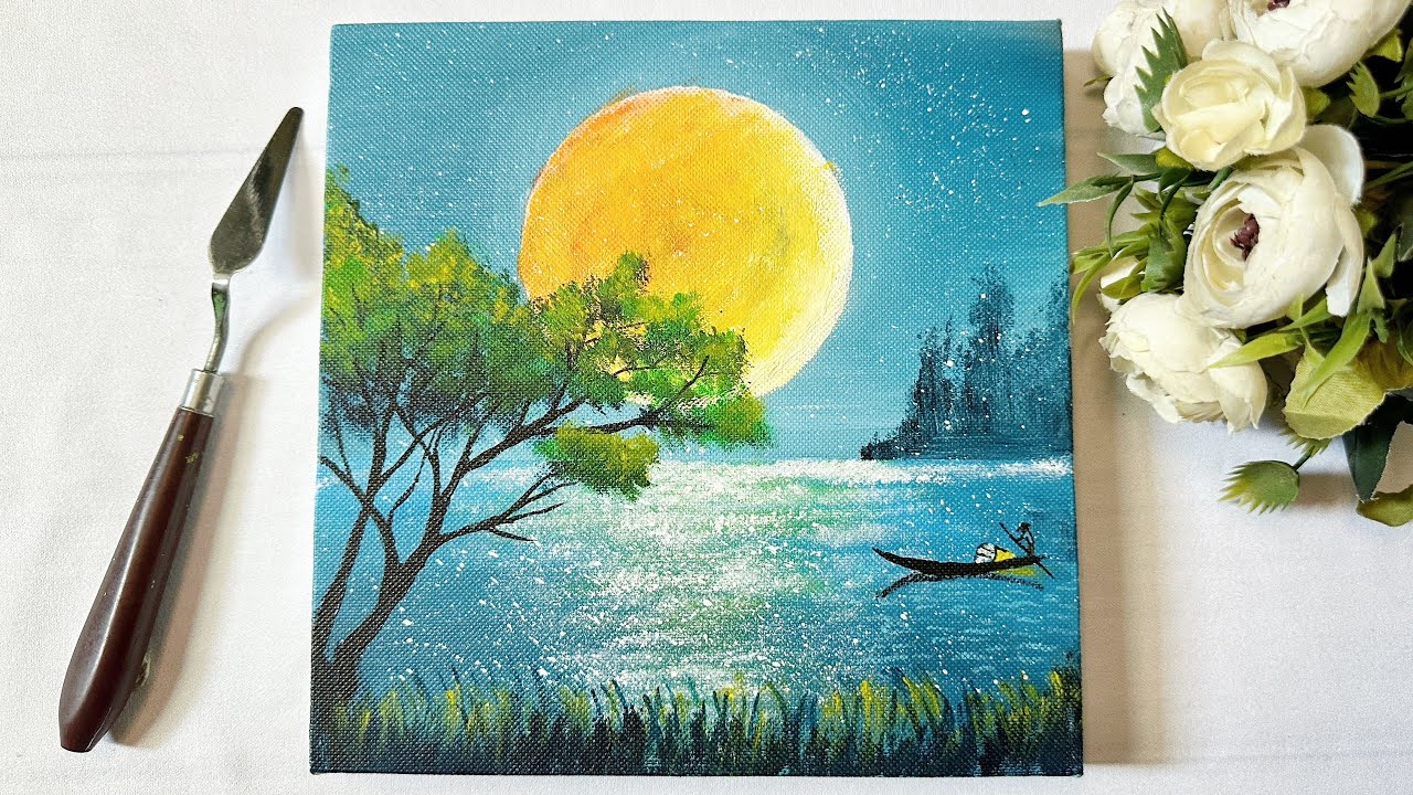 Moon River Acrylic on Canvas | Acrylic Painting for Beginners | ME ART ...