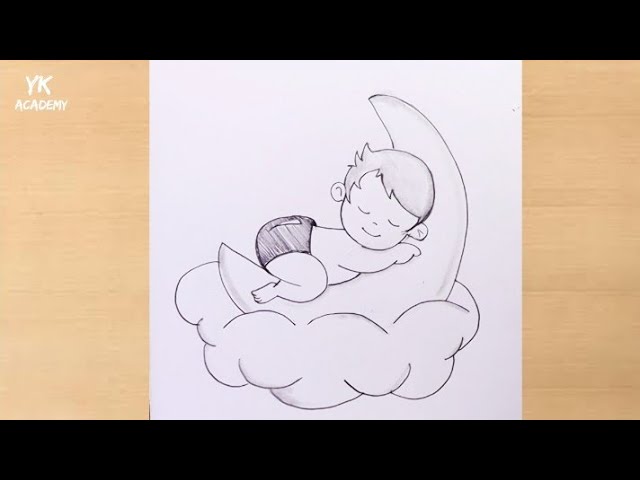 How to draw cute Baby boy sleeping on moon pencildrawing@YouTube kids ...