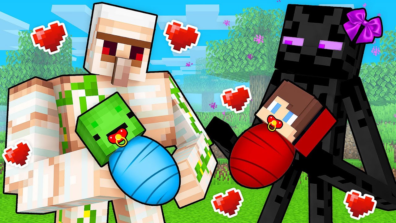 Mikey and JJ Were Adopted By Golem and Enderman in Minecraft (Maizen) - YouTube