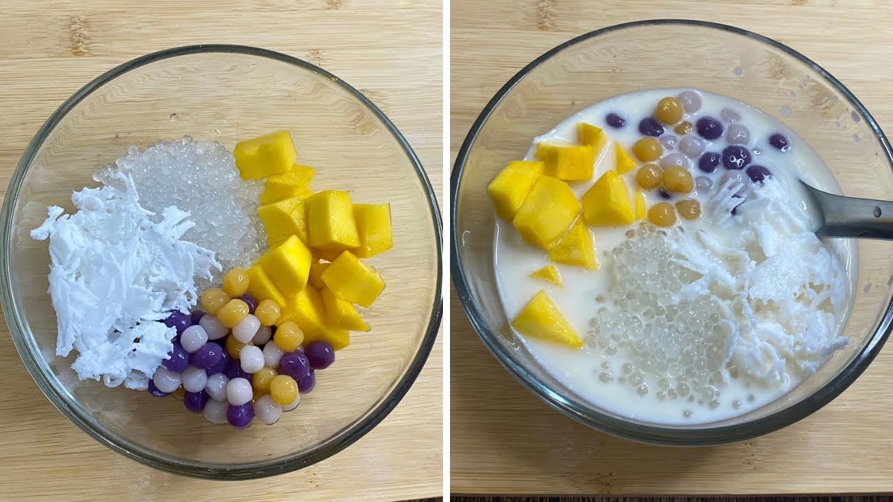 သရက်သီး သာကူ အုန်းနို့ဆမ်း Tapioca Pearls Mango Sago Dessert