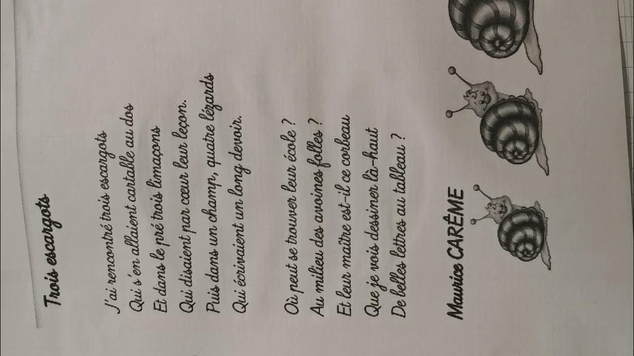 Poésie TROIS ESCARGOTS (Maurice Carême) répétition - YouTube