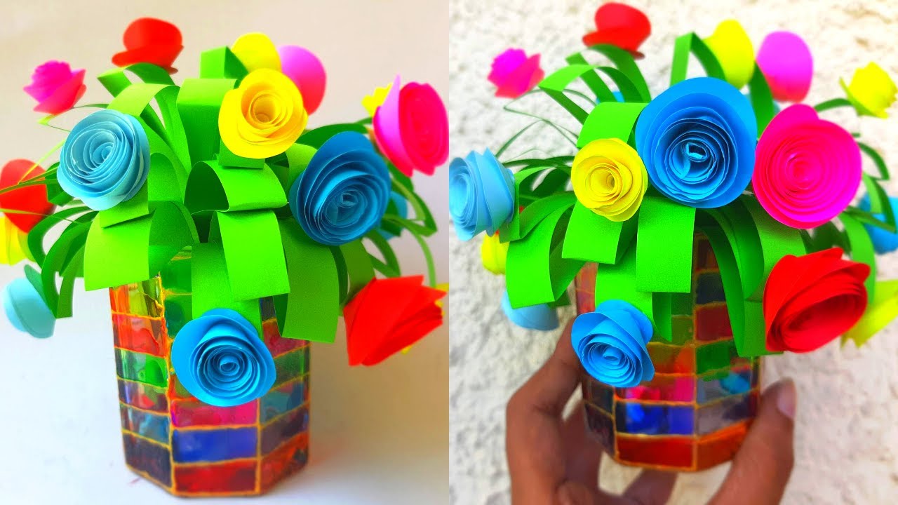 Easy Paper Flower Vase Diy Easy Crafts Rolled Paper Roses Vase How To Make A Paper Flower