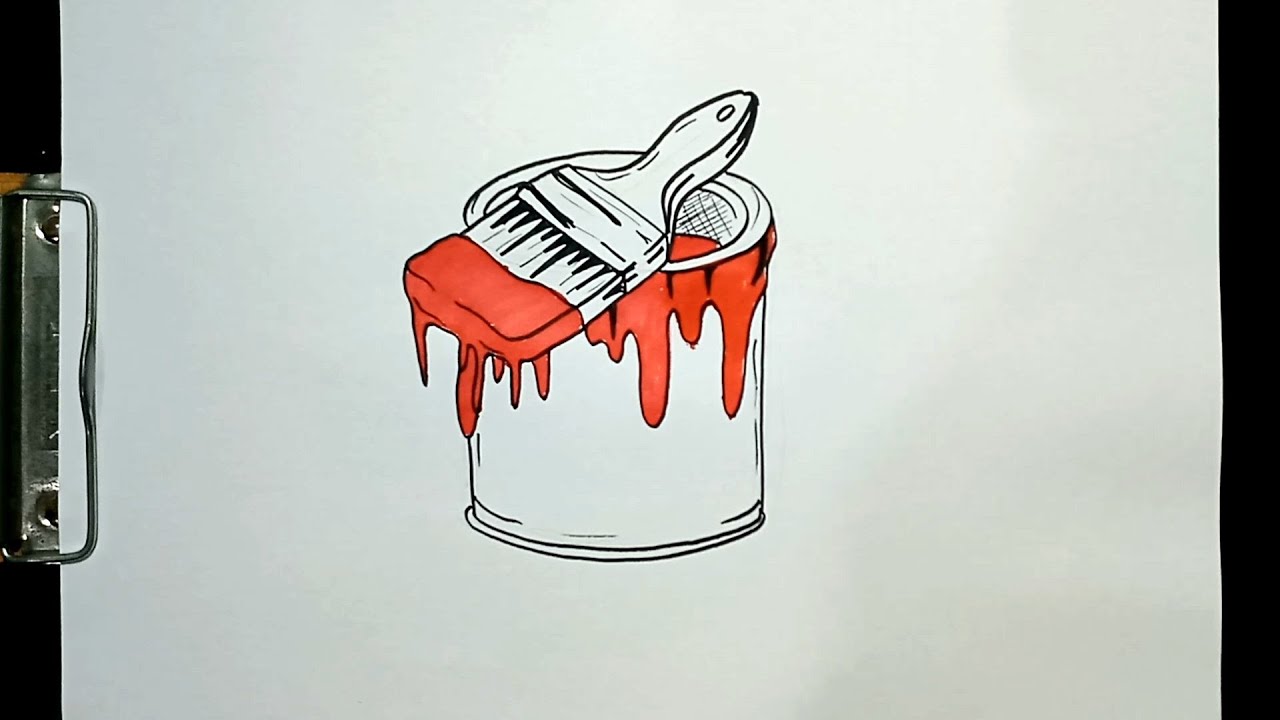 How to Draw PAINT CAN WITH PAINT BRUSH - YouTube
