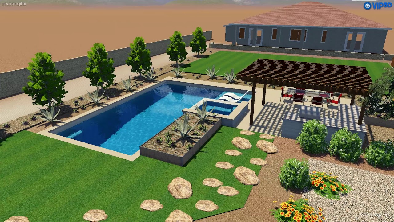 Large Yard Straight Lines Pool and Spa - YouTube