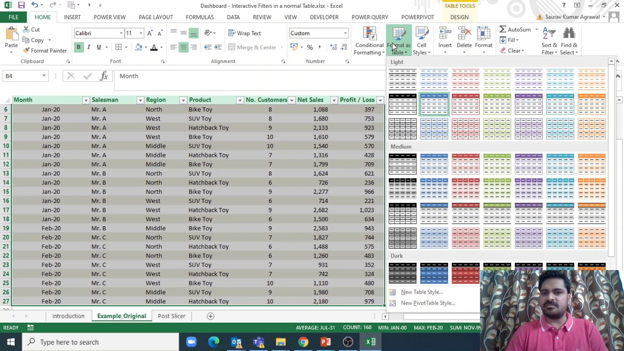 Interactive Filter in Normal Table in MS Excel - YouTube