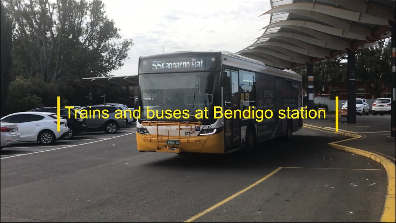 Trains and buses at Bendigo station - YouTube