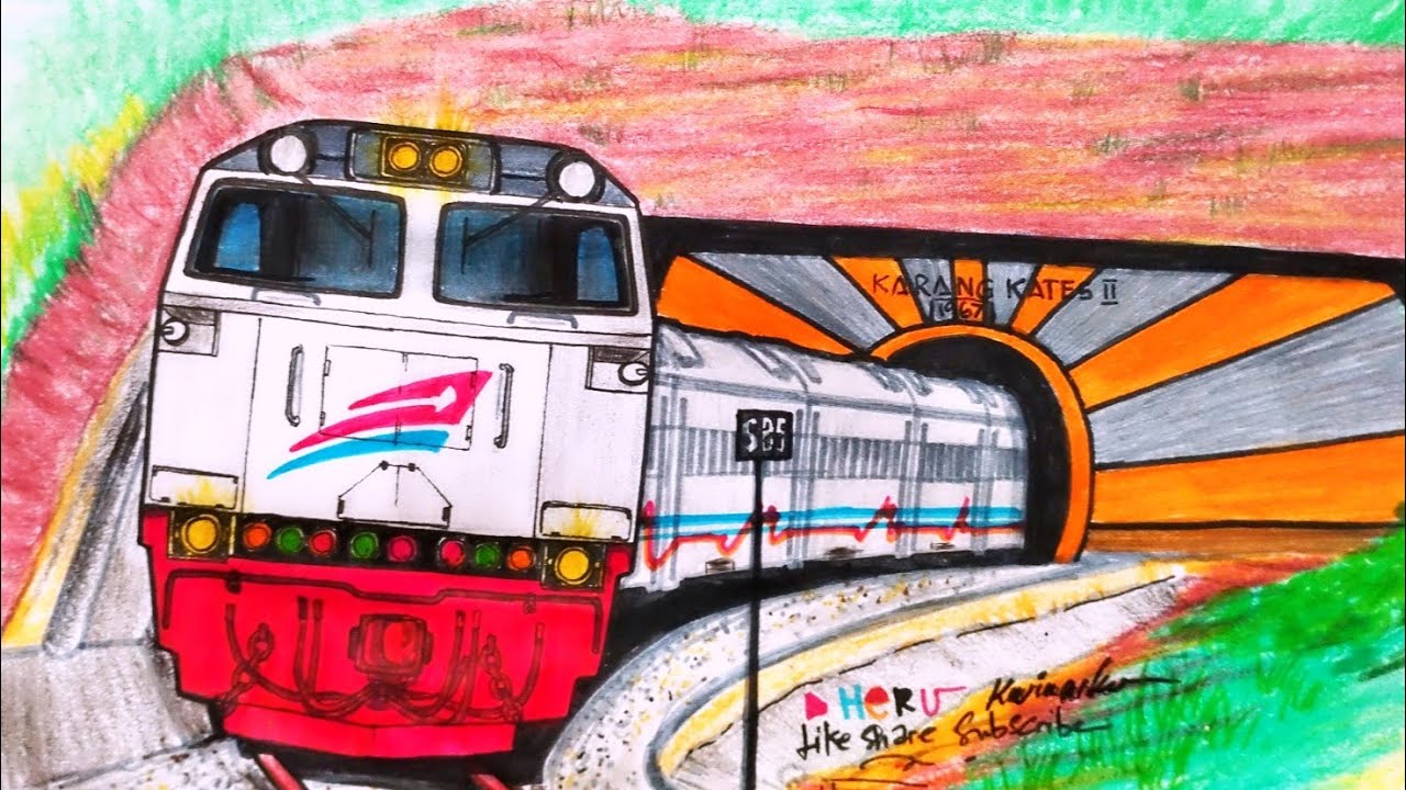 🔴Kereta Api melewati Terowongan, Kereta Api Indonesia, cara Menggambar ...