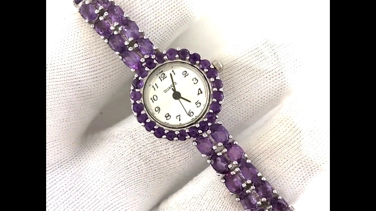 BEAUTIFUL STERLING SILVER LADIES' WRIST WATCH WITH NATURAL AMETHYST ...