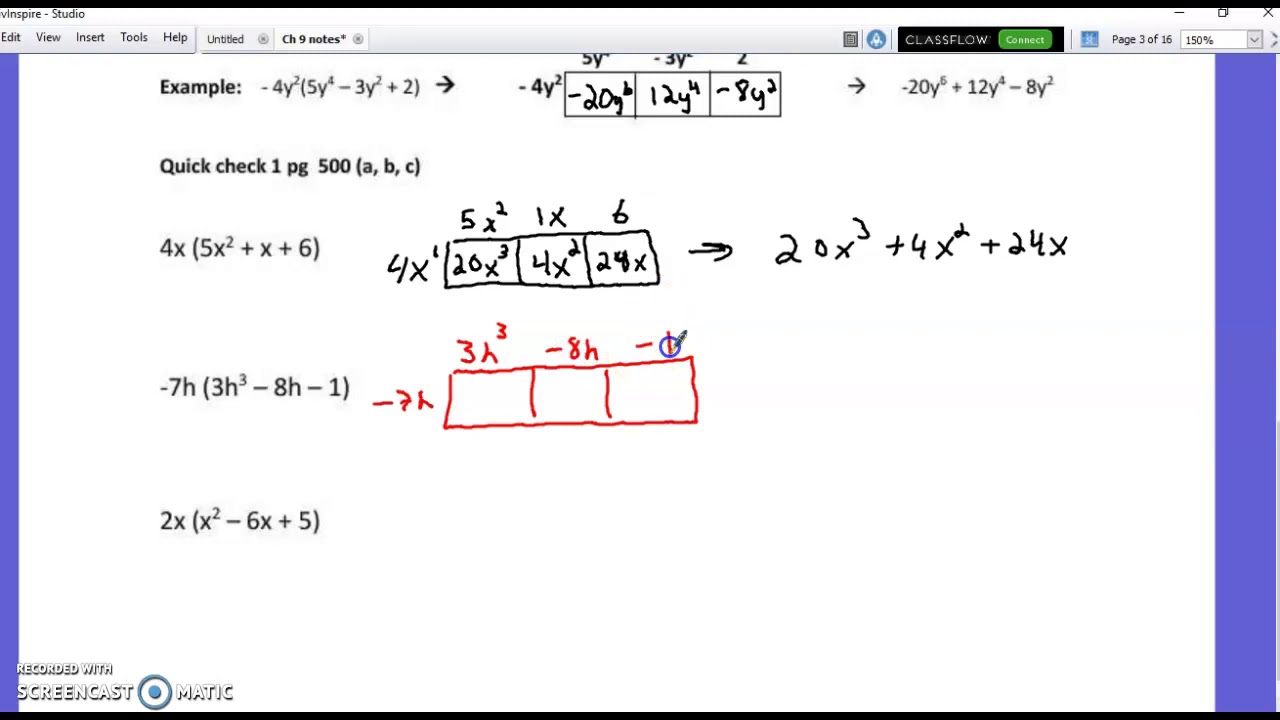 9.2 part 2 Multiplying a monomial by a trinomial -box method - YouTube