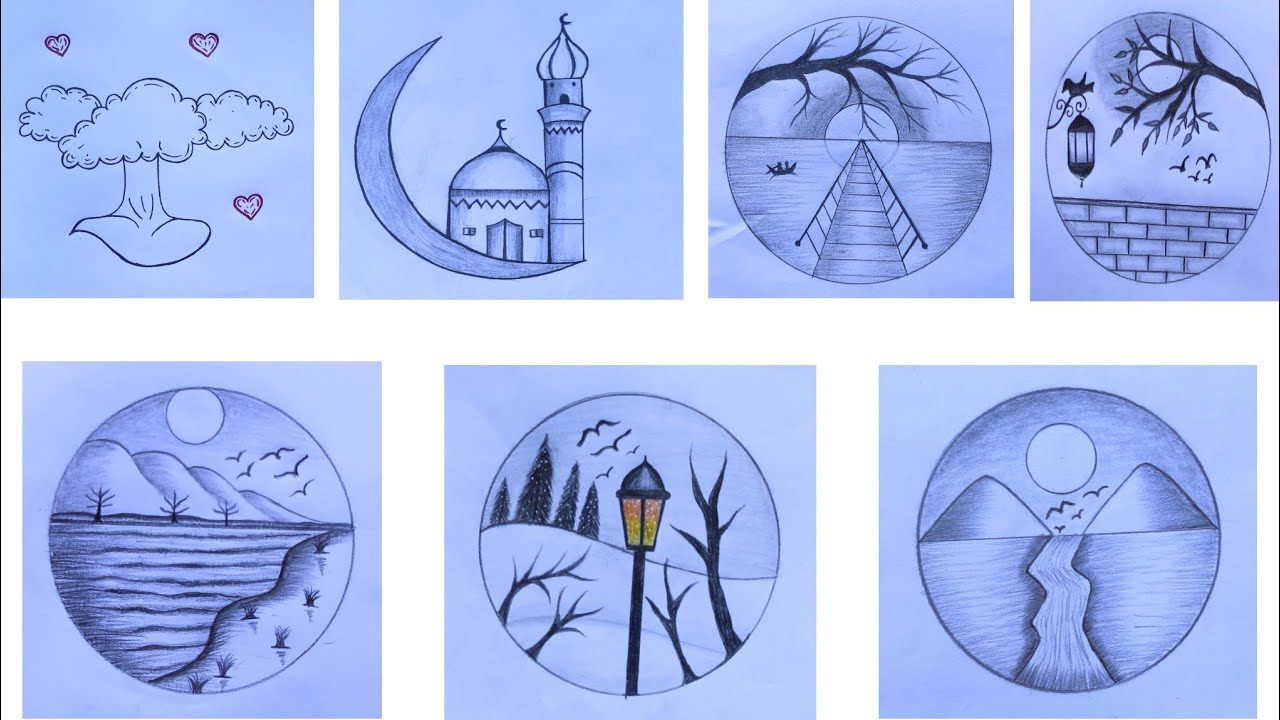 How To draw A 7 Circle Scenery Drawing।। Step By Step Very easy drawing ...