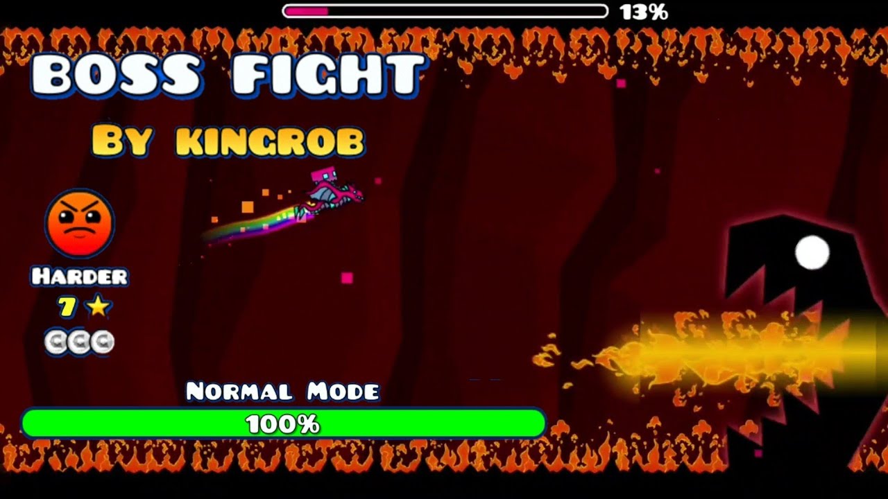 Geometry Dash - Boss Fight by Kingrob | Harder 😠 100% (All coins) - YouTube