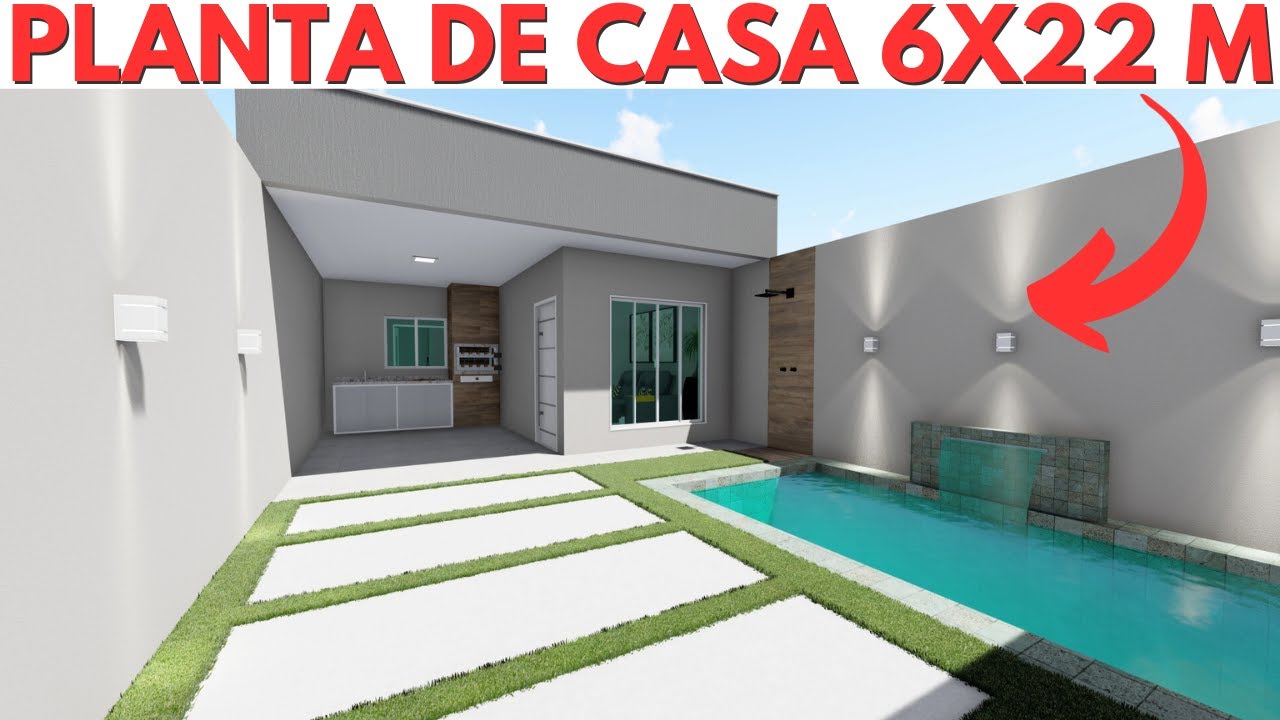 PLANTA DE CASA 6X22 METROS COM 02 QUARTOS! - YouTube