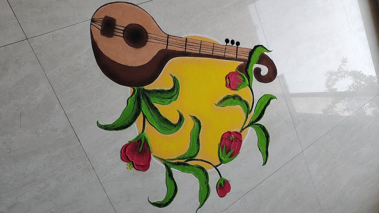 Vasant panchami Rangoli |saraswati puja Rangoli | Easy vasant panchami ...