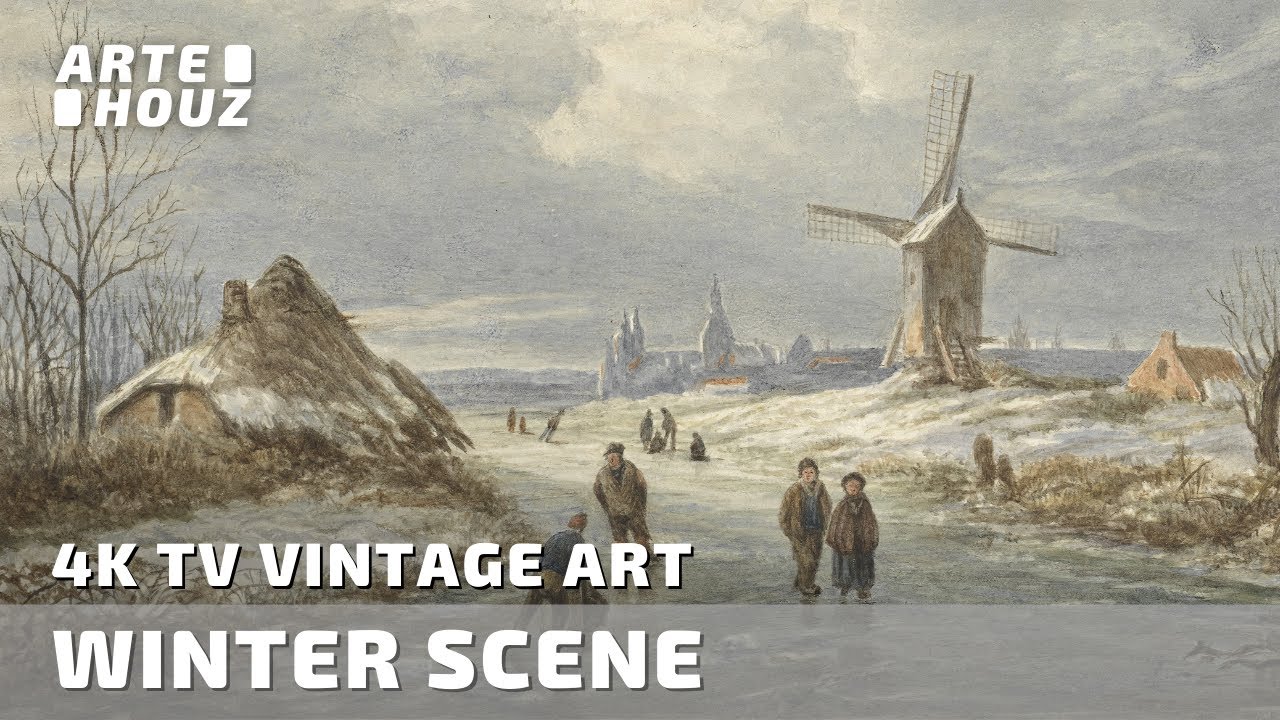 1 Hour Stunning Winter Scene with Windmill Vintage Art TV Screensaver ...