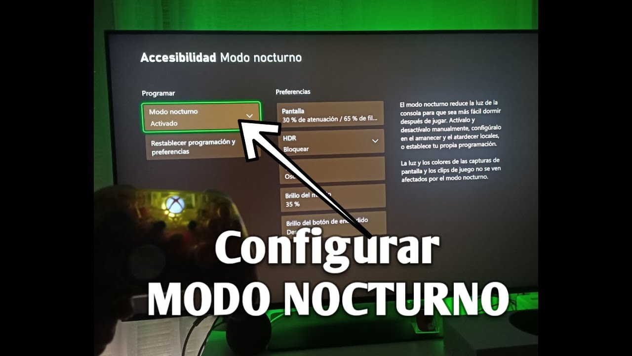 Configurar modo nocturno en xbox series S/X, luz, vibración del mando y ...