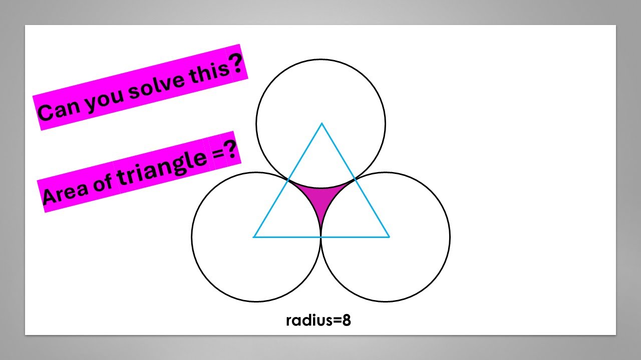 Find AREA of TRIANGLE formed inside 3 circles with radius=8 - YouTube