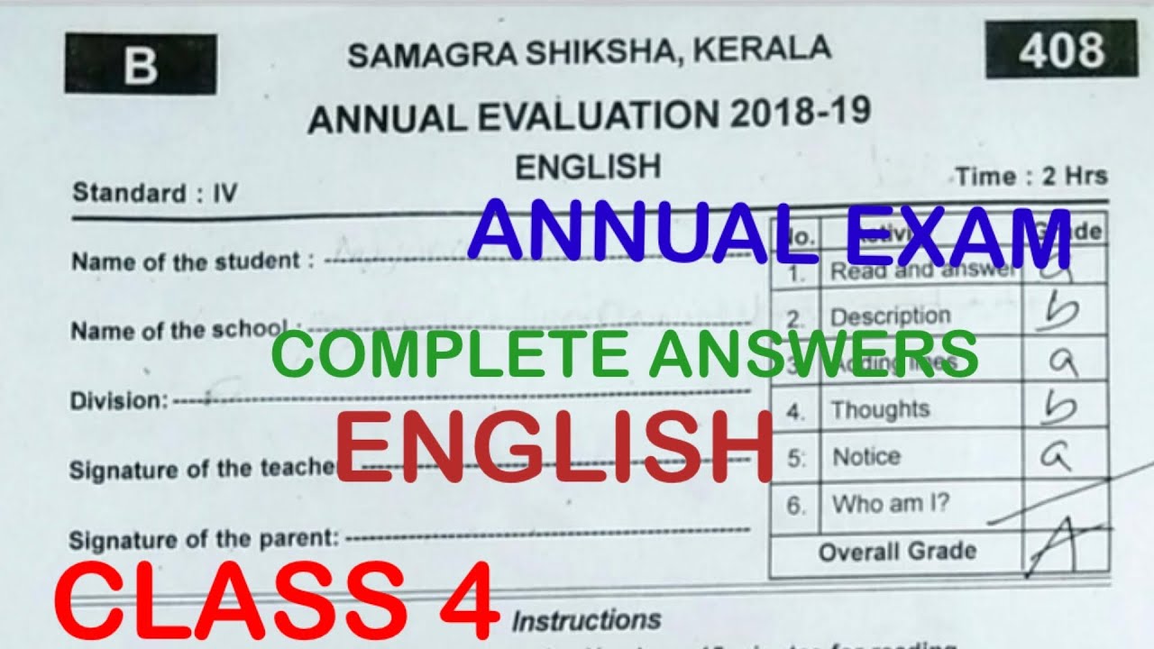 CLASS 4 ANNUAL EXAM QUESTION PAPER ANSWERS ENGLISH MARCH 2023 VARSHIKA ...