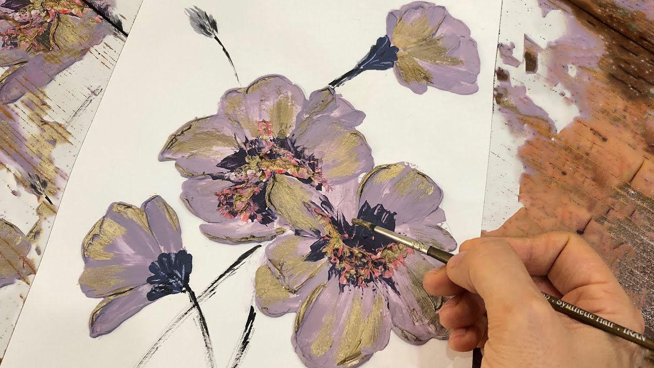 Texture Art | Flowers Painting with Acrylic Colors and Texture Paste # ...