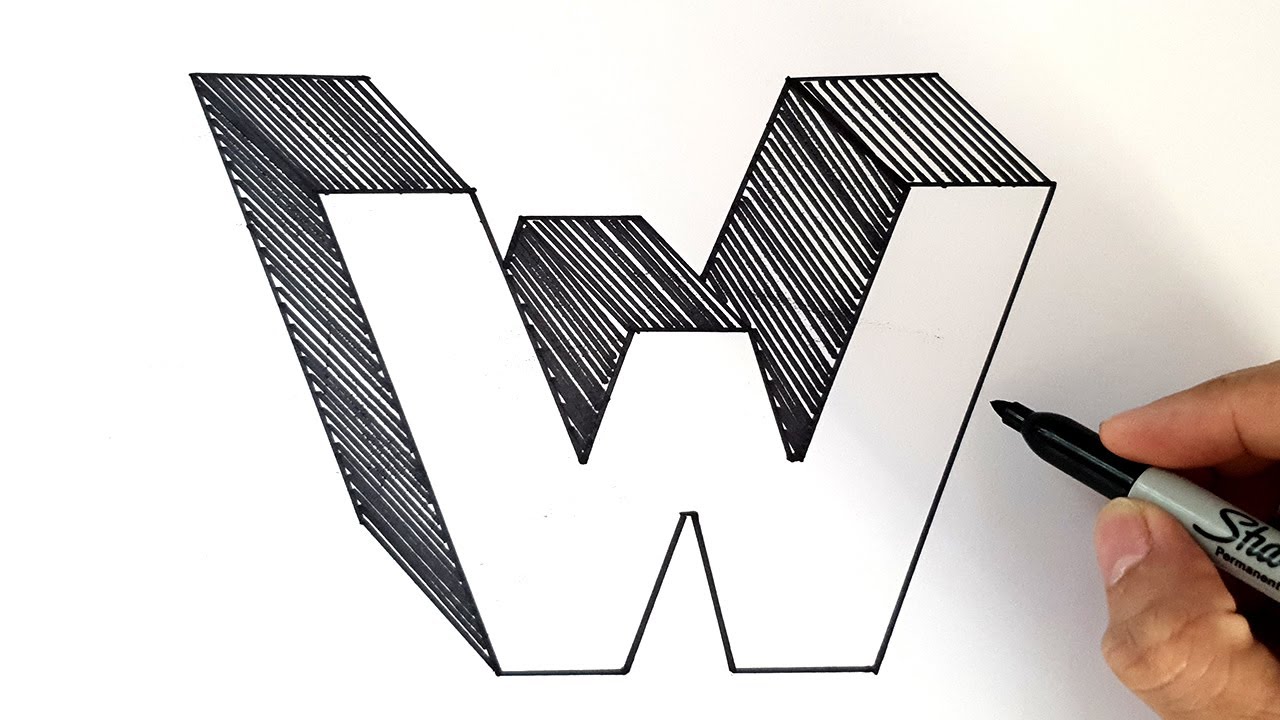 How To Draw 3D "W" Letter Easy Step By Step - YouTube