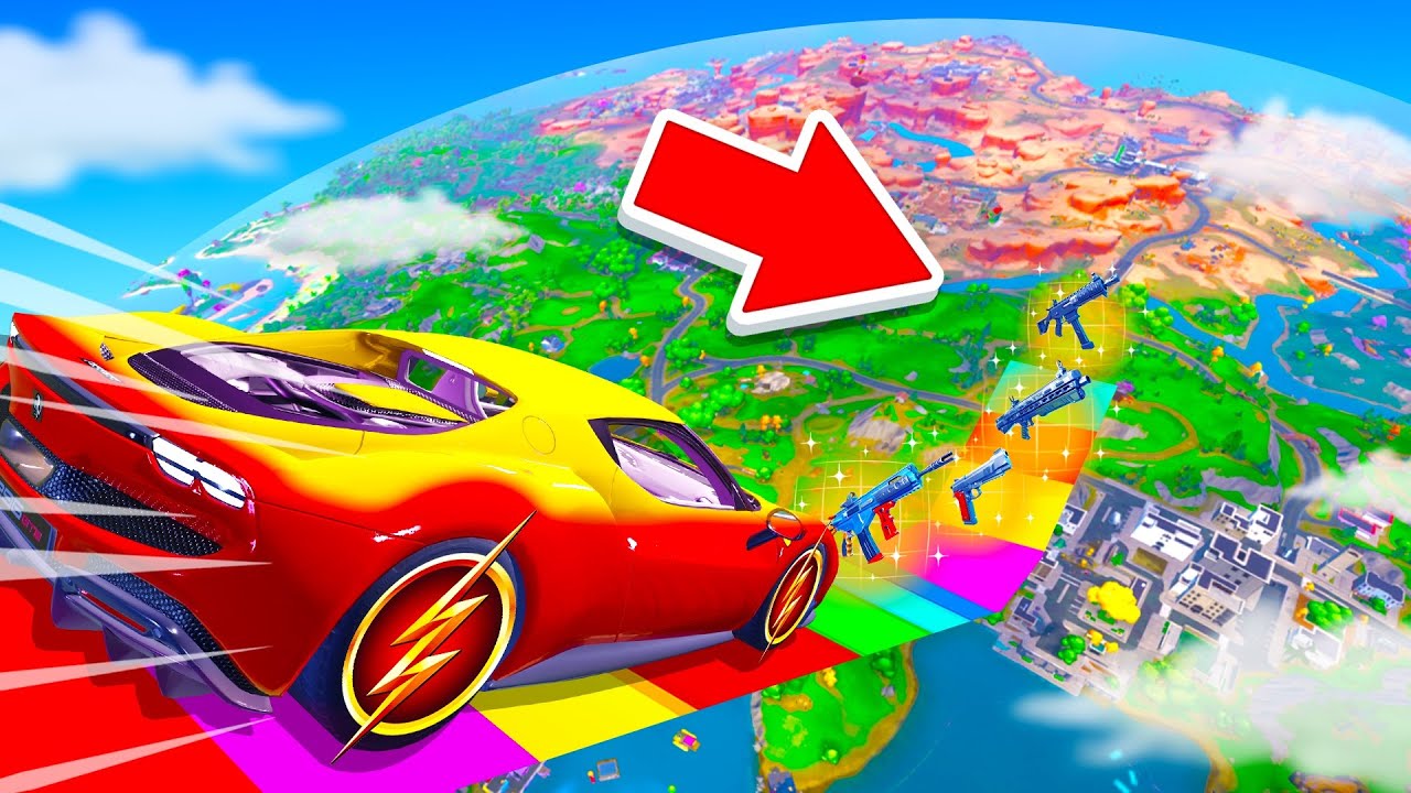 MEGA RAMPE mit SUPERHELDEN AUTOS über die KARTE springen in Fortnite 3 ...