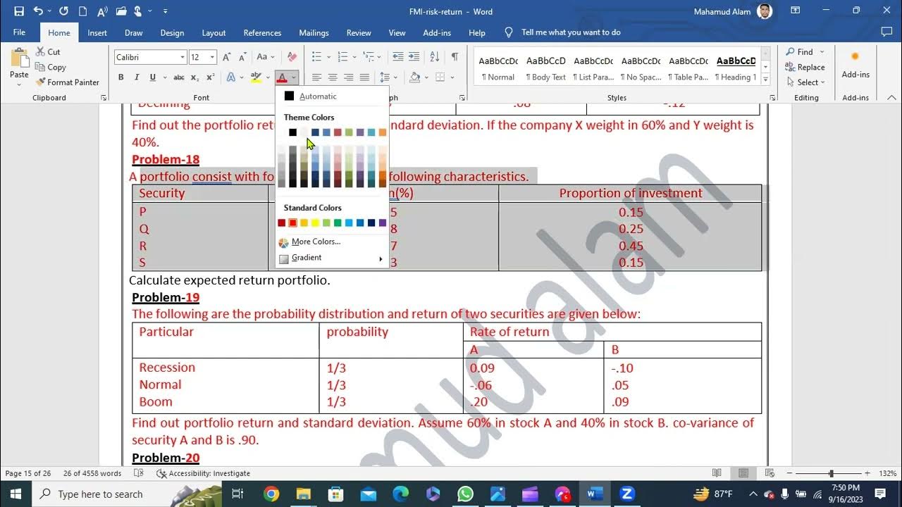 Risk return average return standard deviation class 1 - YouTube