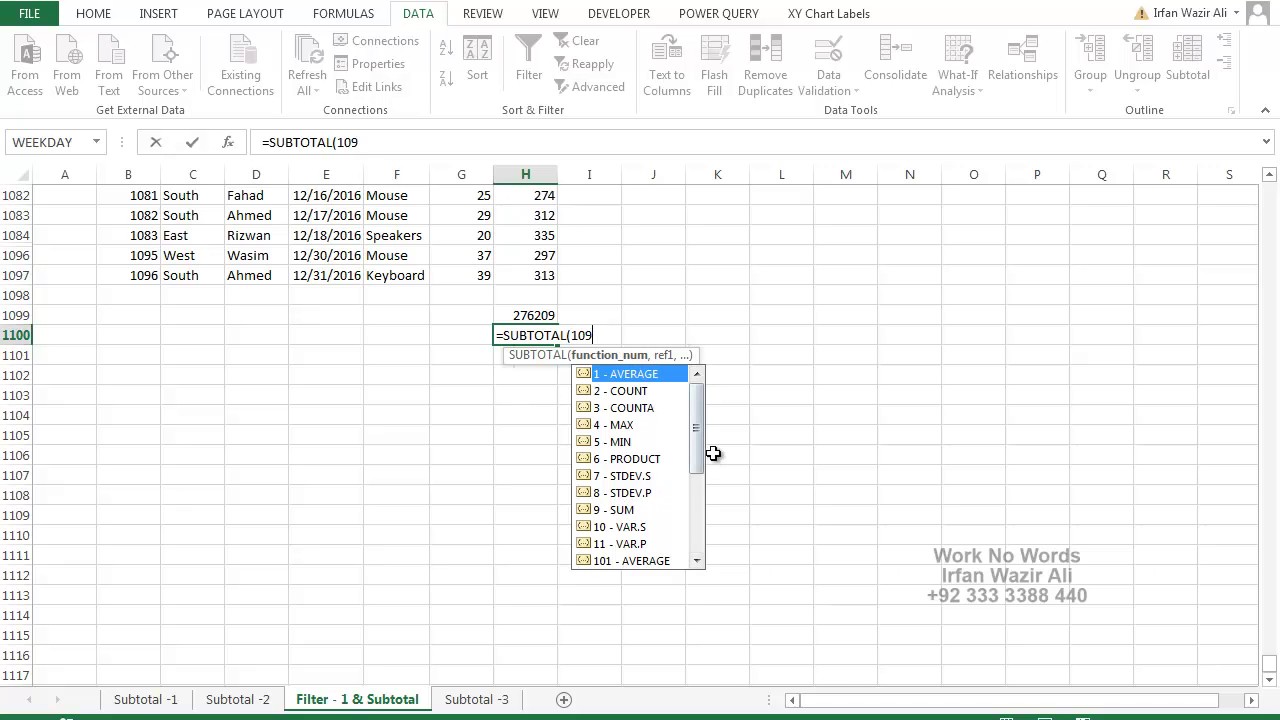 82 Subtotal Function In Excel 2013 Part 3 Urdu Tutorials By Irfan Bakaly Youtube