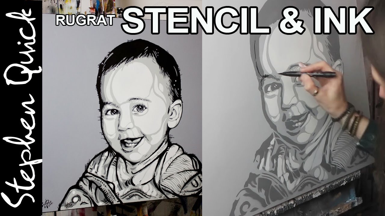 STENCIL and INK SPRAY PAINTING - Child Portrait - YouTube