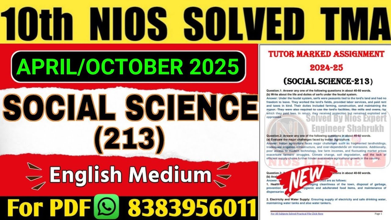 Nios Class 10 Social Science TMA Solved 2024-25 | 10th Nios Social ...