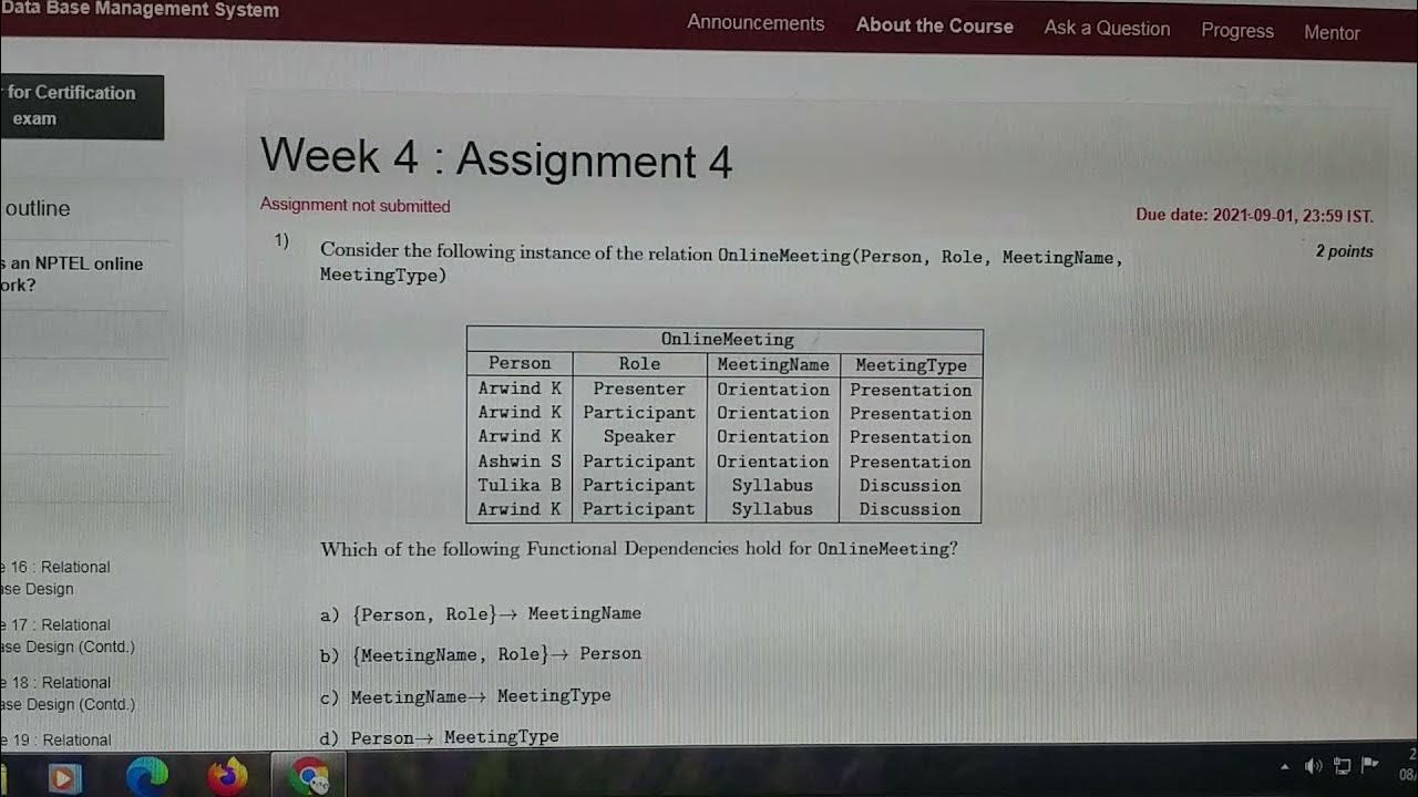 NPTEL | DBMS | WEEK 4 | ASSIGNMENT 4 - YouTube