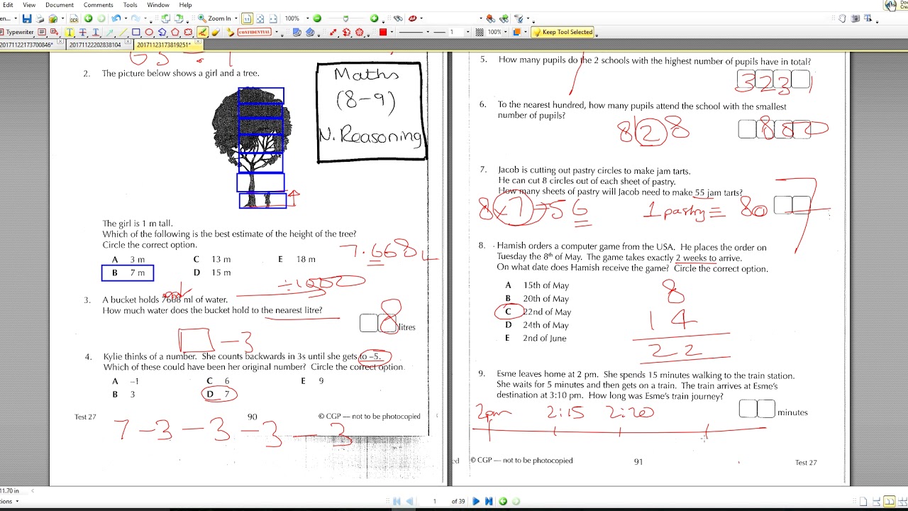 Maths 11+ CEM TEST 27 Book (8- 9) 10 MIN Tests MODEL Answers - YouTube