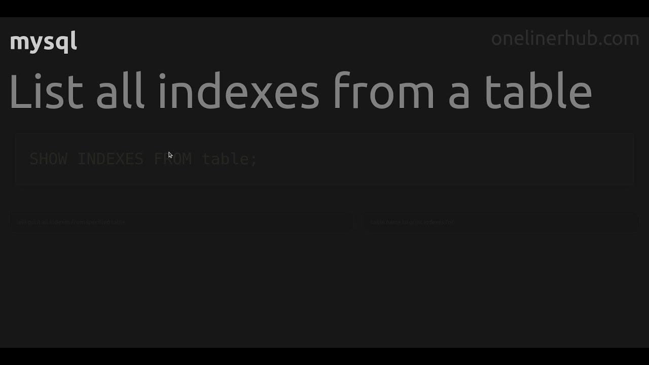 List All Indexes From A Table YouTube list-all-indexes-from-a-table-youtube